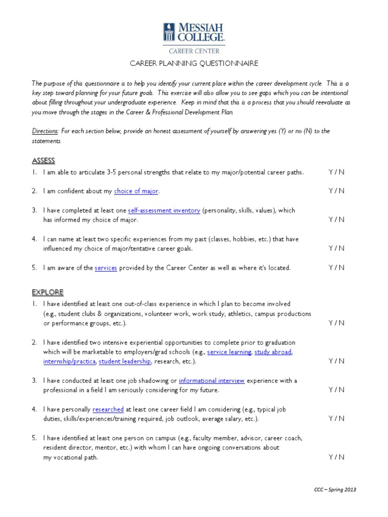 Career Planning Questionnaire PDF | PDF | Service Learning ...