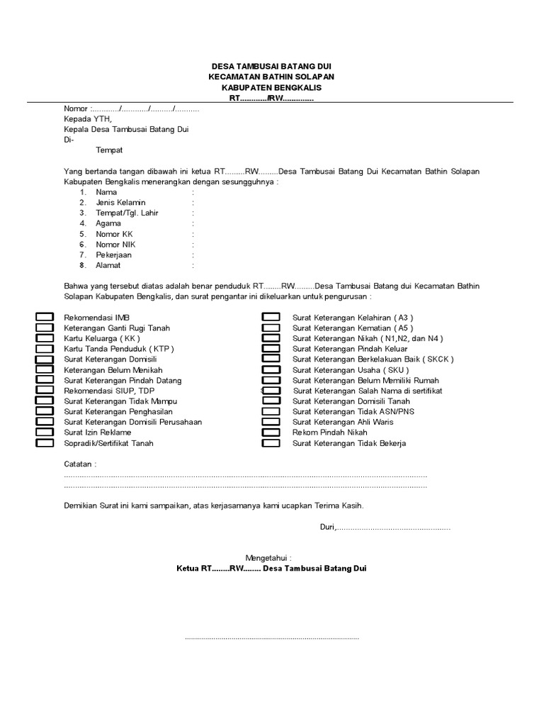 Form Pelayanan RT | PDF