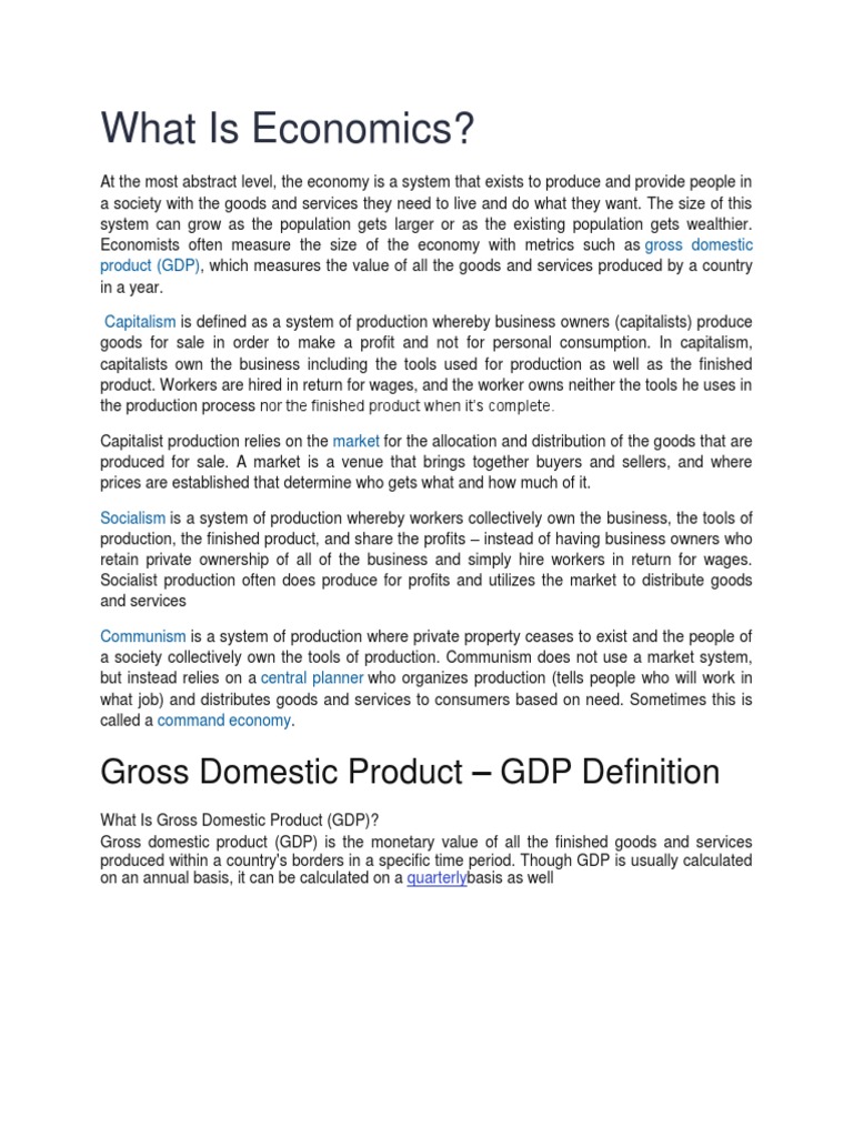 What Is Economics?: Gross Domestic Product - GDP Definition | PDF ...