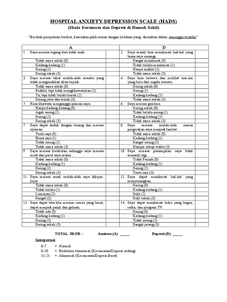 KARDIO 1 - HADS (Hospital Anxiety and Depression Scale) | PDF