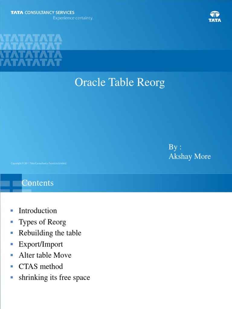 Reorg of Table Oracle | PDF | Database Schema | Oracle Database