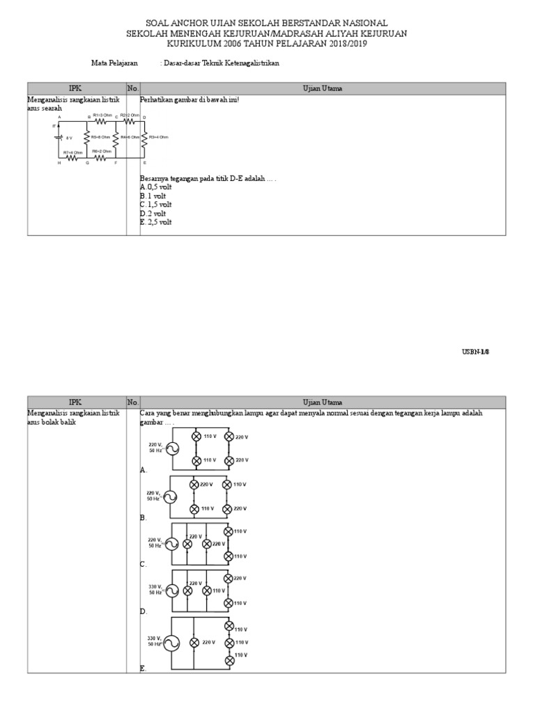 33-Soal Anchor USBN Dasar-Dasar Teknik Ketenagalistrikan-K06-10 Soal | PDF