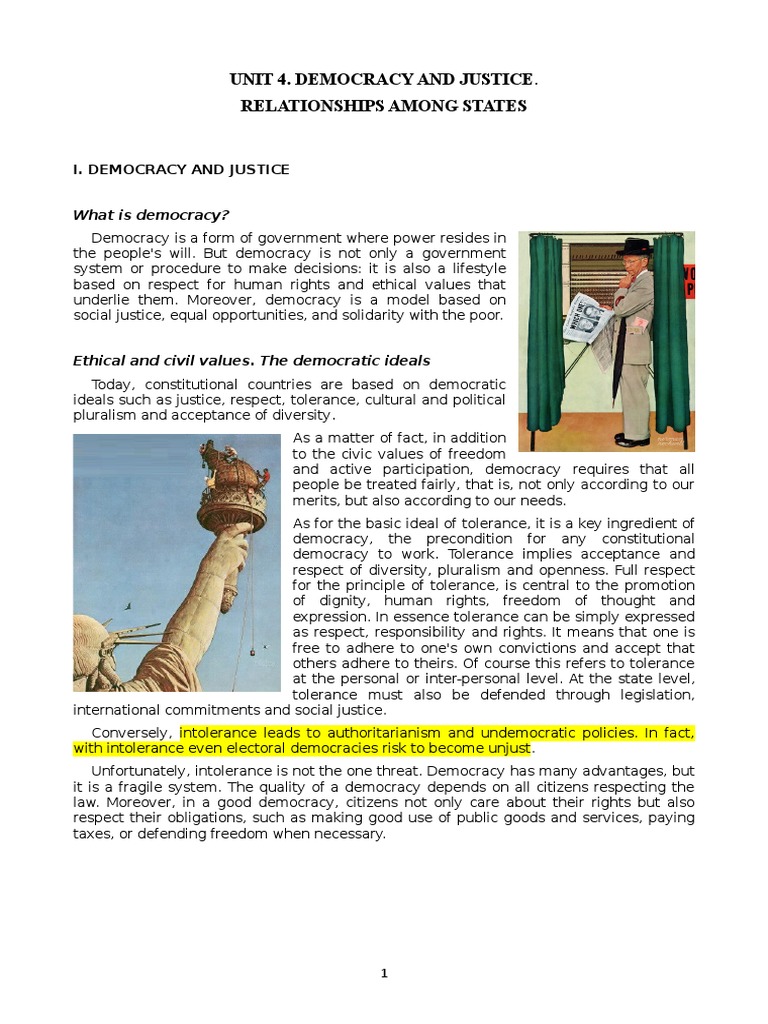 Unit 4. Democracy and Justice. Relationships Among States | PDF ...