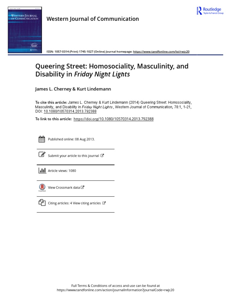 Queering Street Homosociality Masculinity and Disability in Friday ...