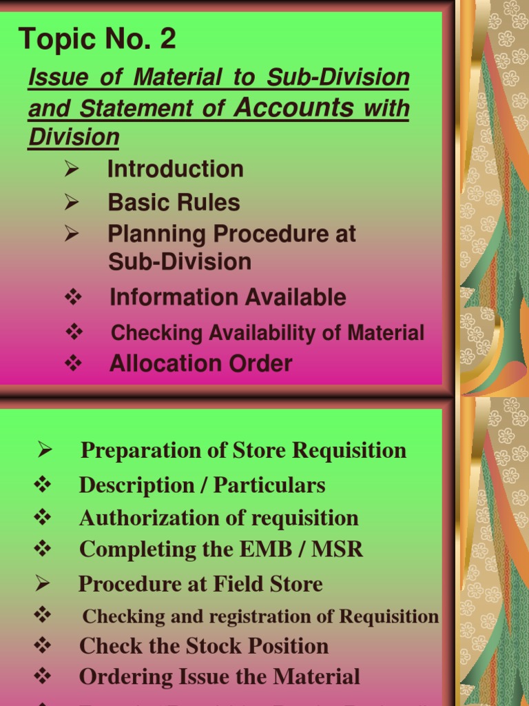 Material Allocation and Accounting Procedures for Construction Sub ...