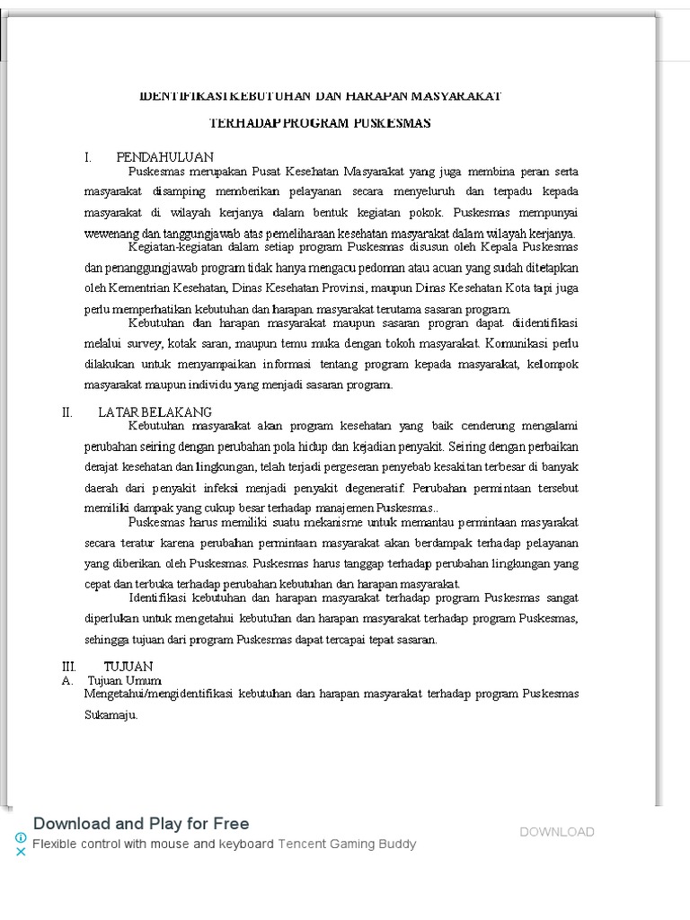 Identifikasi Kebutuhan Dan Harapan Masyarakat Terhadap Program Puskesmas PDF | PDF