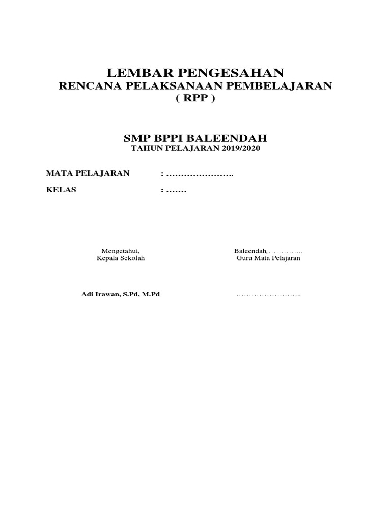 Lembar Pengesahan RPP | PDF