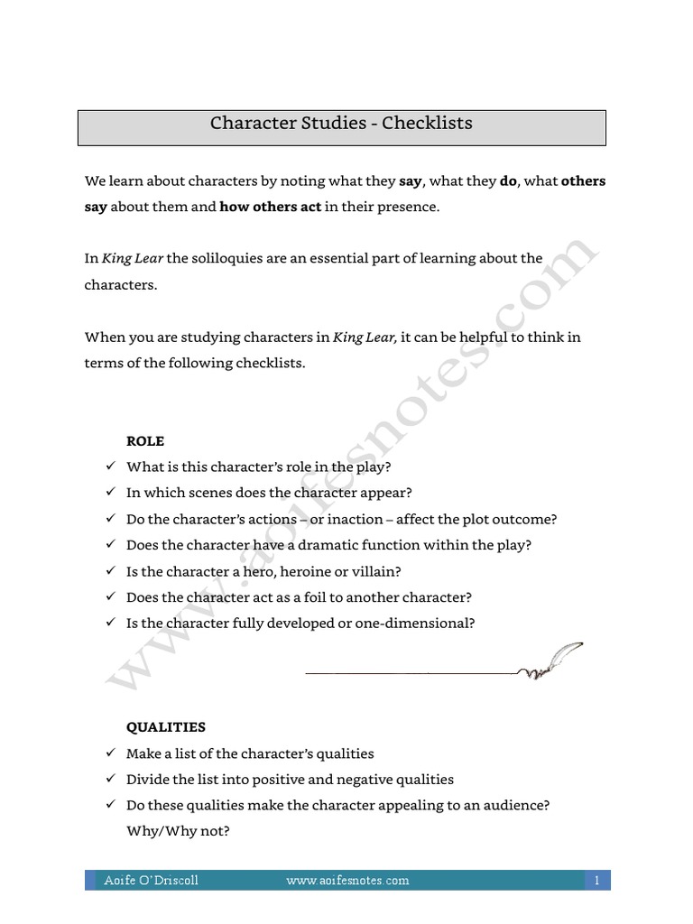 King Lear - Brief Character Sketches PDF | PDF | King Lear