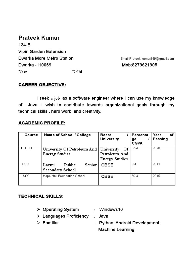 Prateek Kumar: Career Objective | PDF | Java Server Pages | Java (Programming Language)