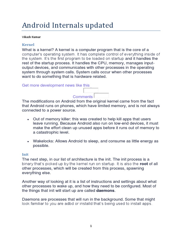 Android Internals Updated: Kernel | PDF | Android (Operating System) | Process (Computing)