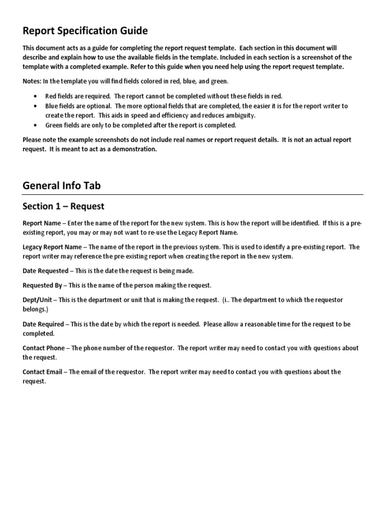 Report Specification Guide: Section 1 - Request | PDF | Comma Separated ...