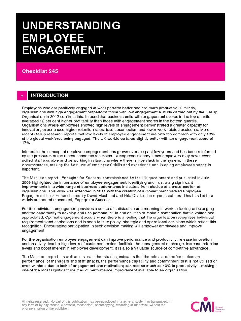Understanding Employee Engagement.: Checklist 245 | PDF | Employment ...
