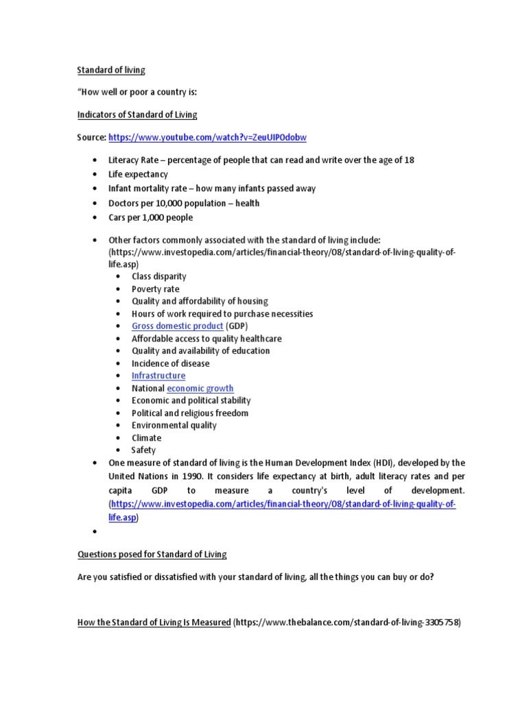 Indicators Of Standard Of Living Pdf Standard Of Living Human