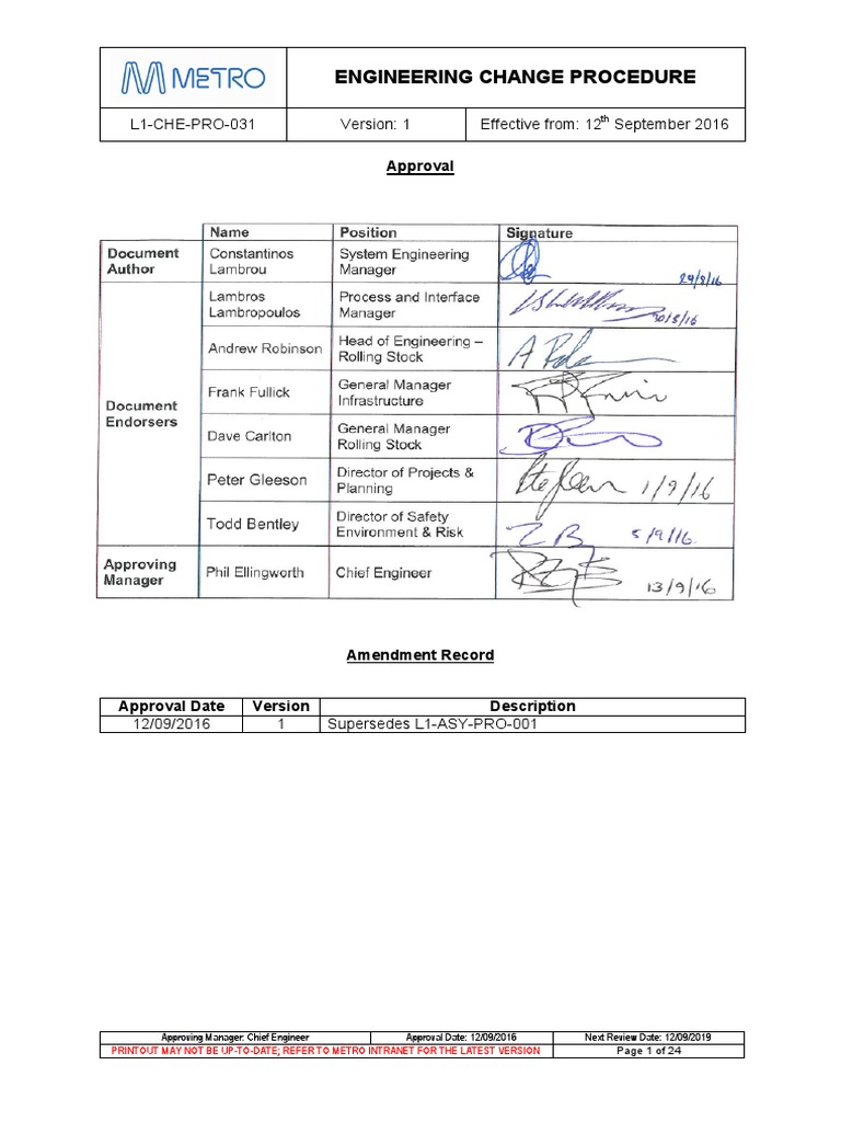 L1 CHE PRO 031 Engineering Change Procedure | PDF | Risk Management ...
