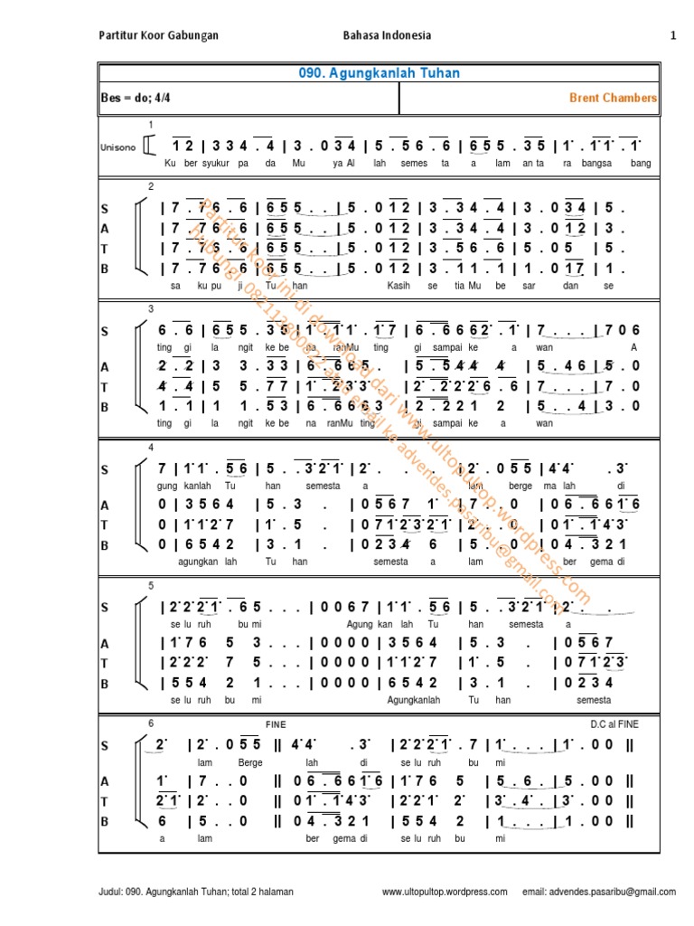 Partitur Koor Agungkanlah Tuhan | PDF