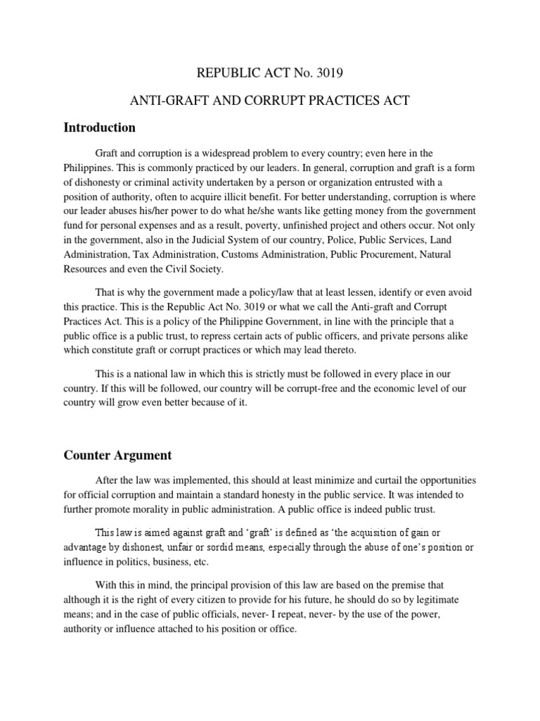 Assessing the Effectiveness of the Anti-Graft and Corrupt Practices Act in Eliminating ...