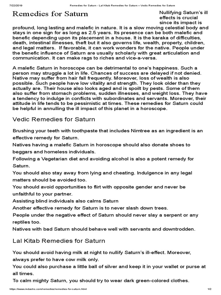 Remedies For Saturn | PDF