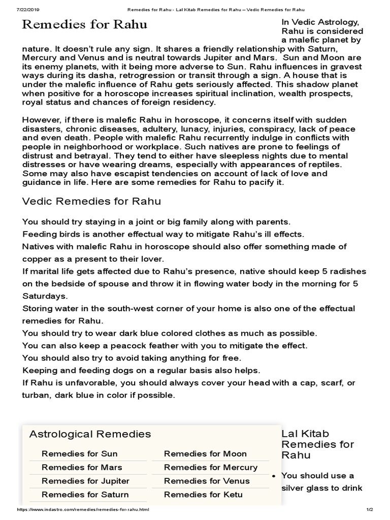 Remedies For Rahu | PDF | Technical Factors Of Astrology | Astrology