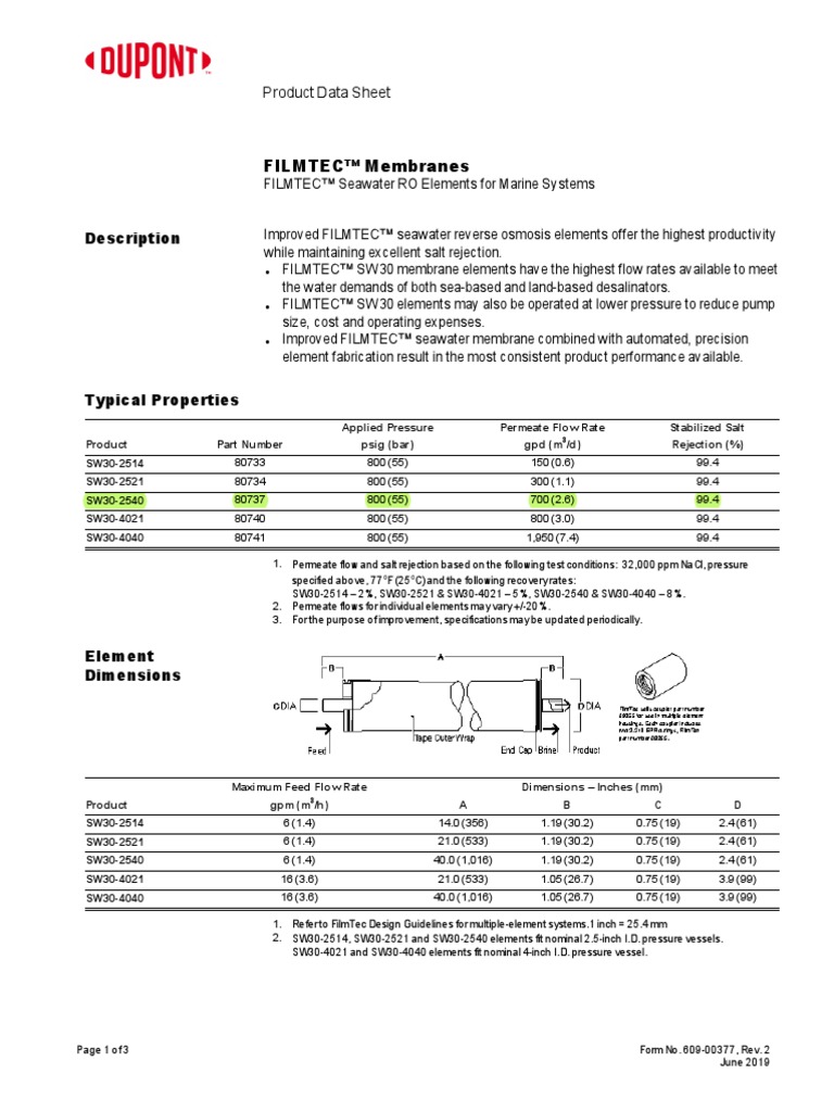 SW30 2540 | PDF | Membrane | Safety