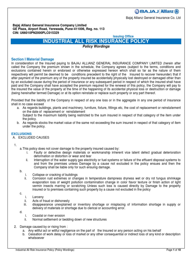 Industrial All Risk | PDF | Insurance Policy | Insurance