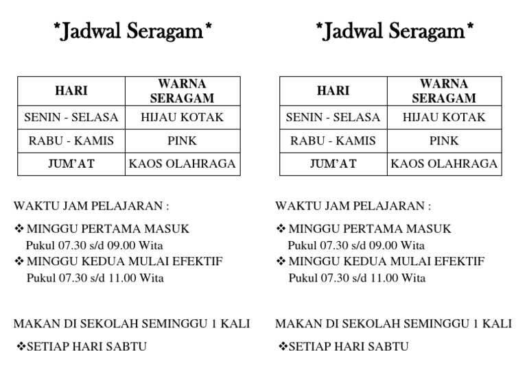 Jadwal Seragam | PDF