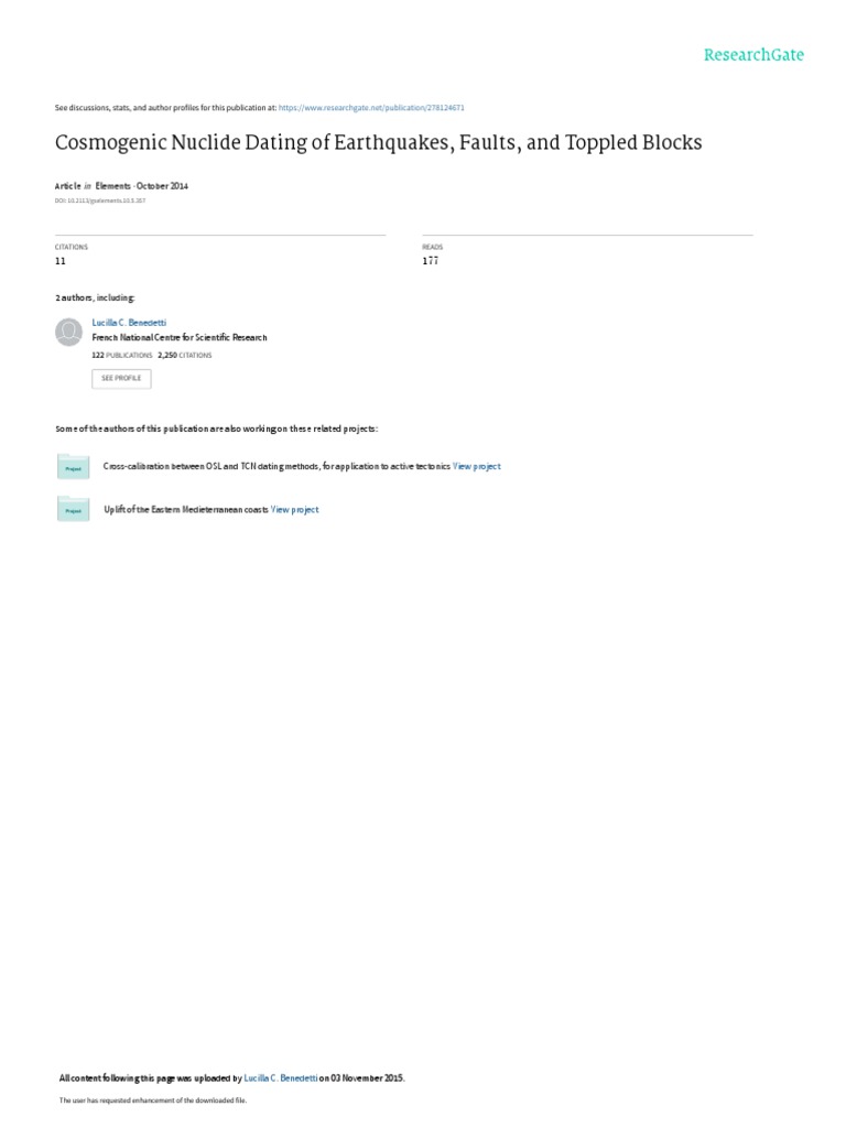 Cosmogenic Nuclide Dating of Earthquakes, Faults, and Toppled Blocks ...