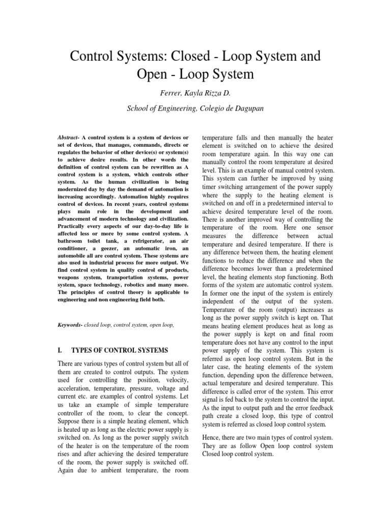 Control Systems: Closed - Loop System and Open - Loop System | Download ...