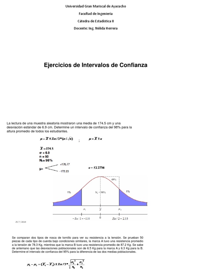 Ejercicios de Intervalos de Confianza | PDF