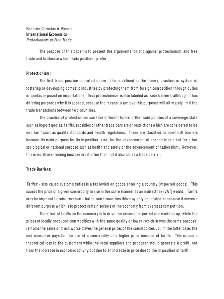 Protectionsim Vs Free Trade | PDF | Tariff | Protectionism