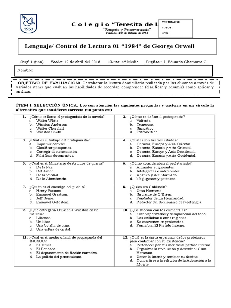 Control de Lectura 1984 | PDF