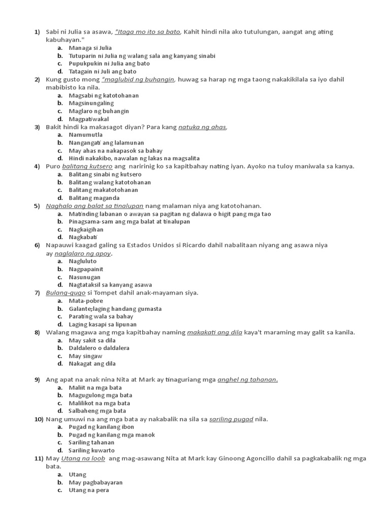 Grade 8 Filipino Pagsusulit | PDF