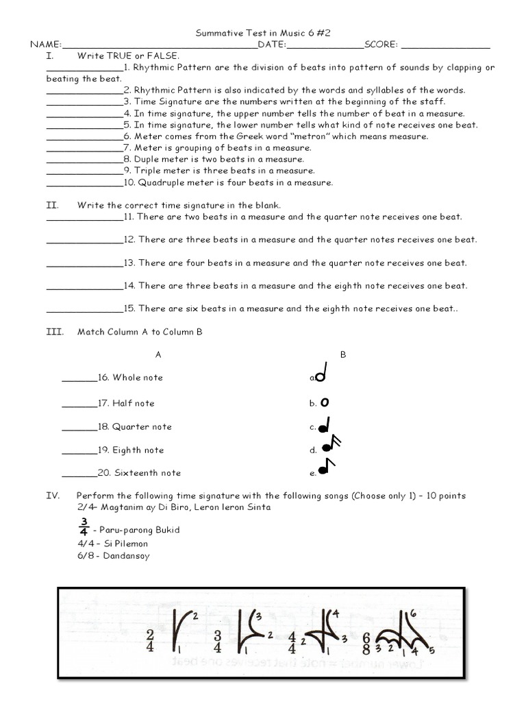 Summative Test in Music 6 | PDF