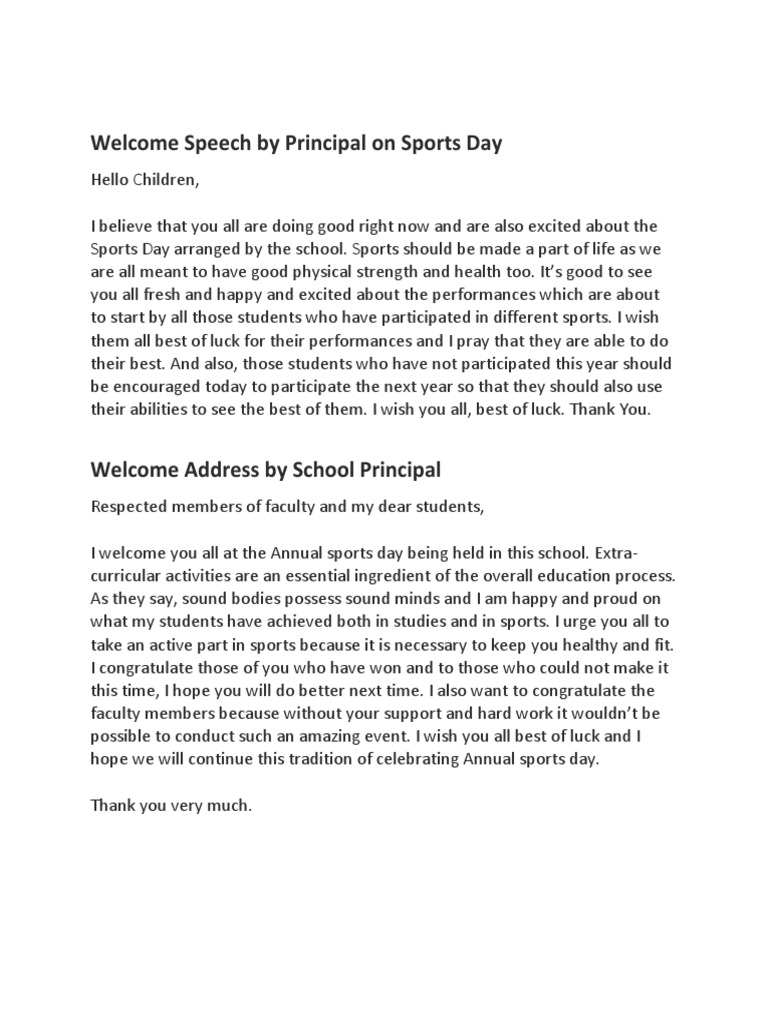 Welcome Speech by Principal On Sports Day | PDF