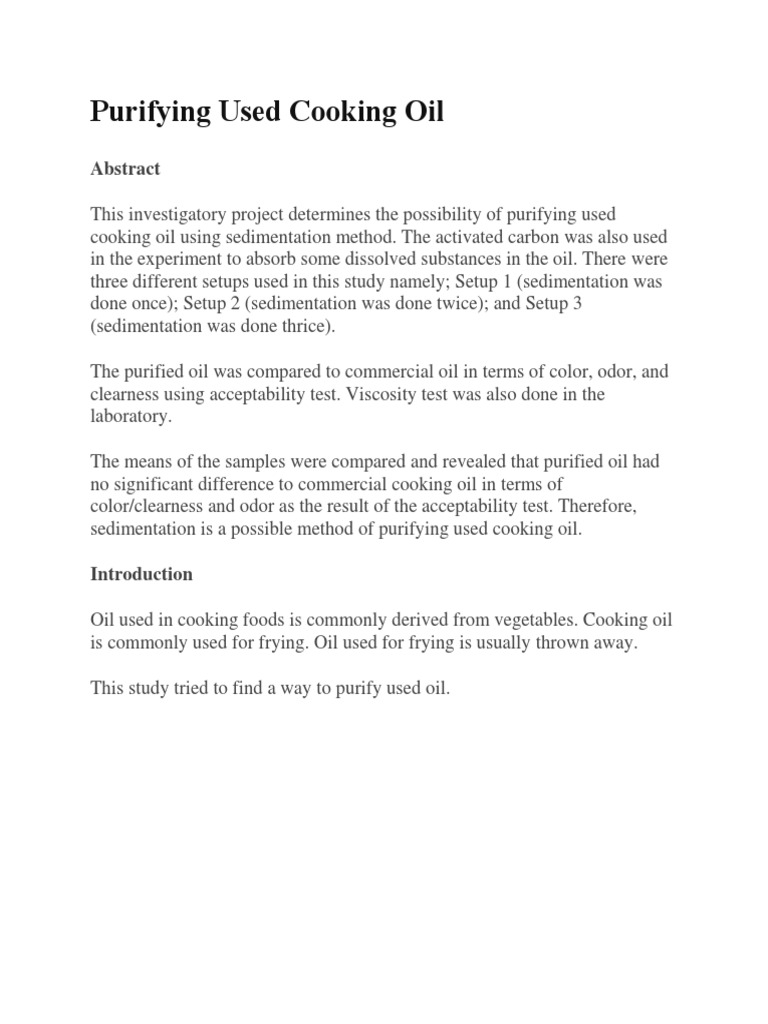 Purifying Used Cooking Oil via Sedimentation | PDF