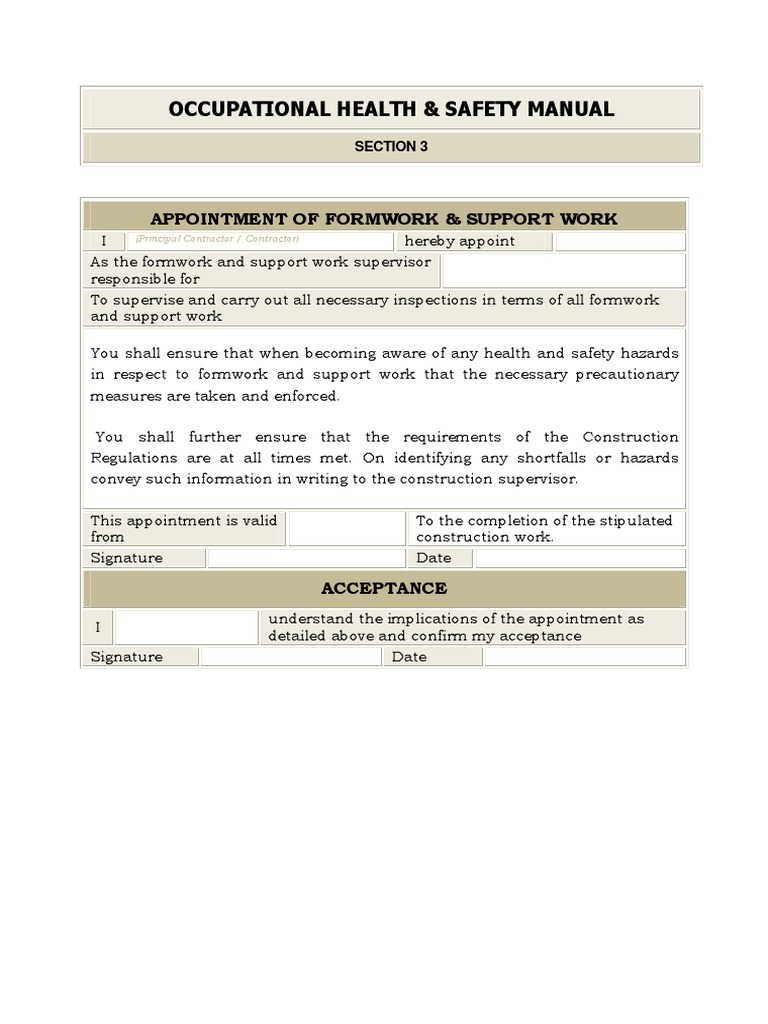 Appointment of Formwork & Support Work Supervisor | PDF