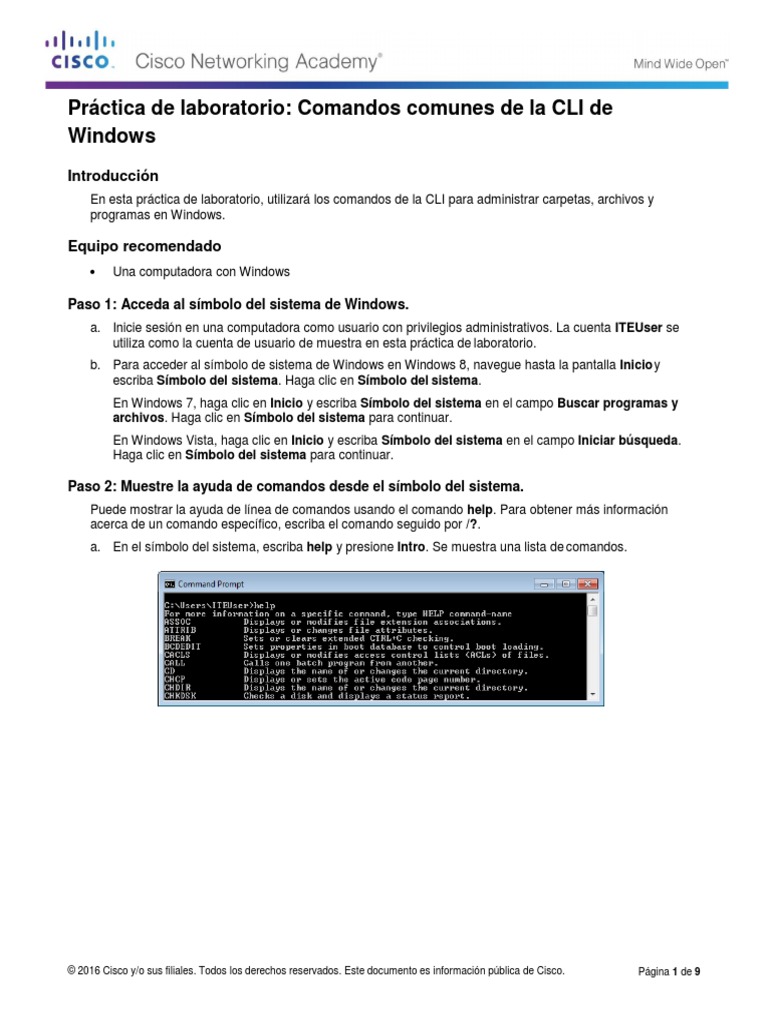 6.1.5.4 Lab - Common Windows CLI Commands | PDF | Interfaz de línea de comando | Archivo de ...