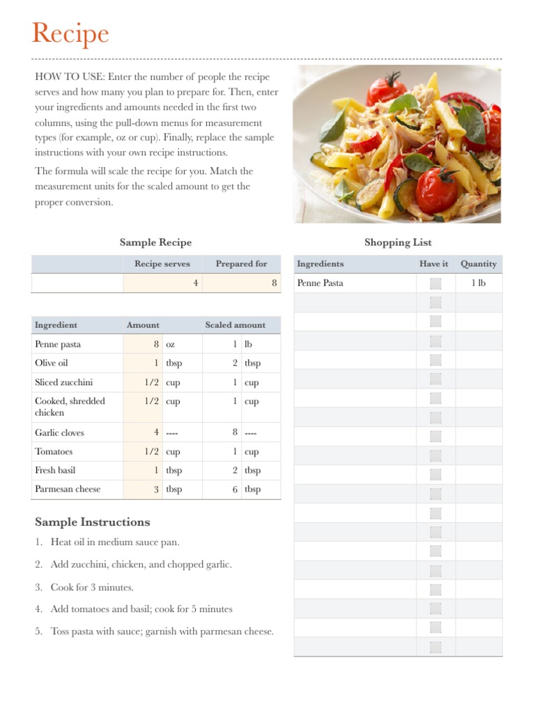 Recipe: Shopping List Sample Recipe | PDF