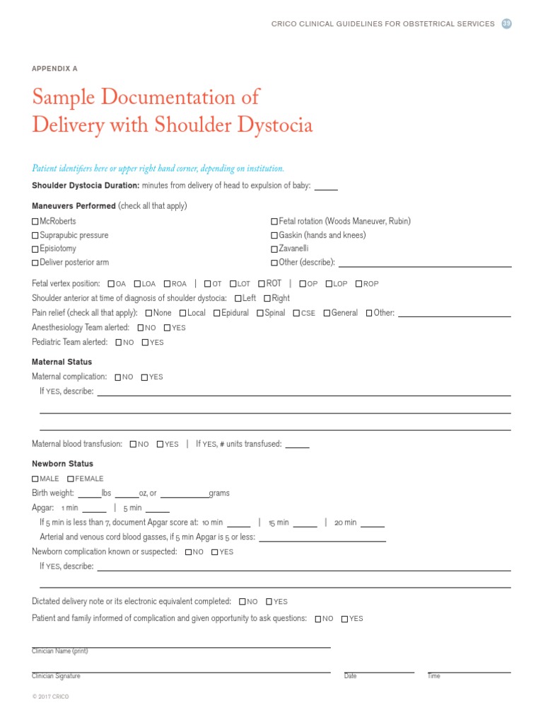Sample Documentation of Delivery With Shoulder Dystocia | PDF