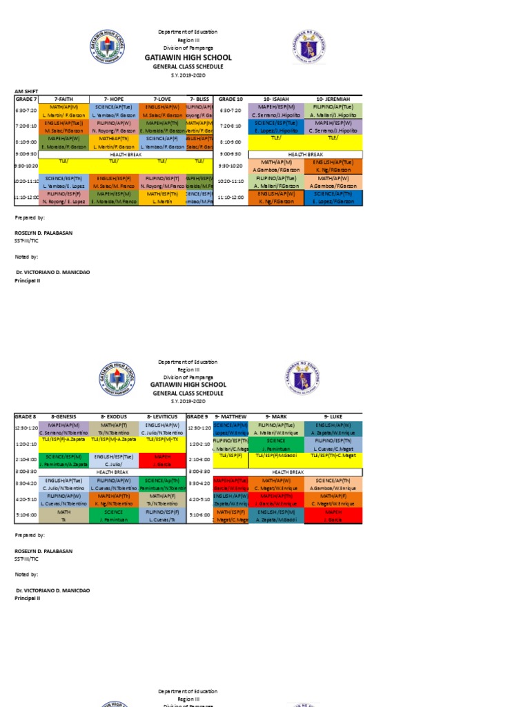 Gatiawin High School: General Class Schedule | PDF