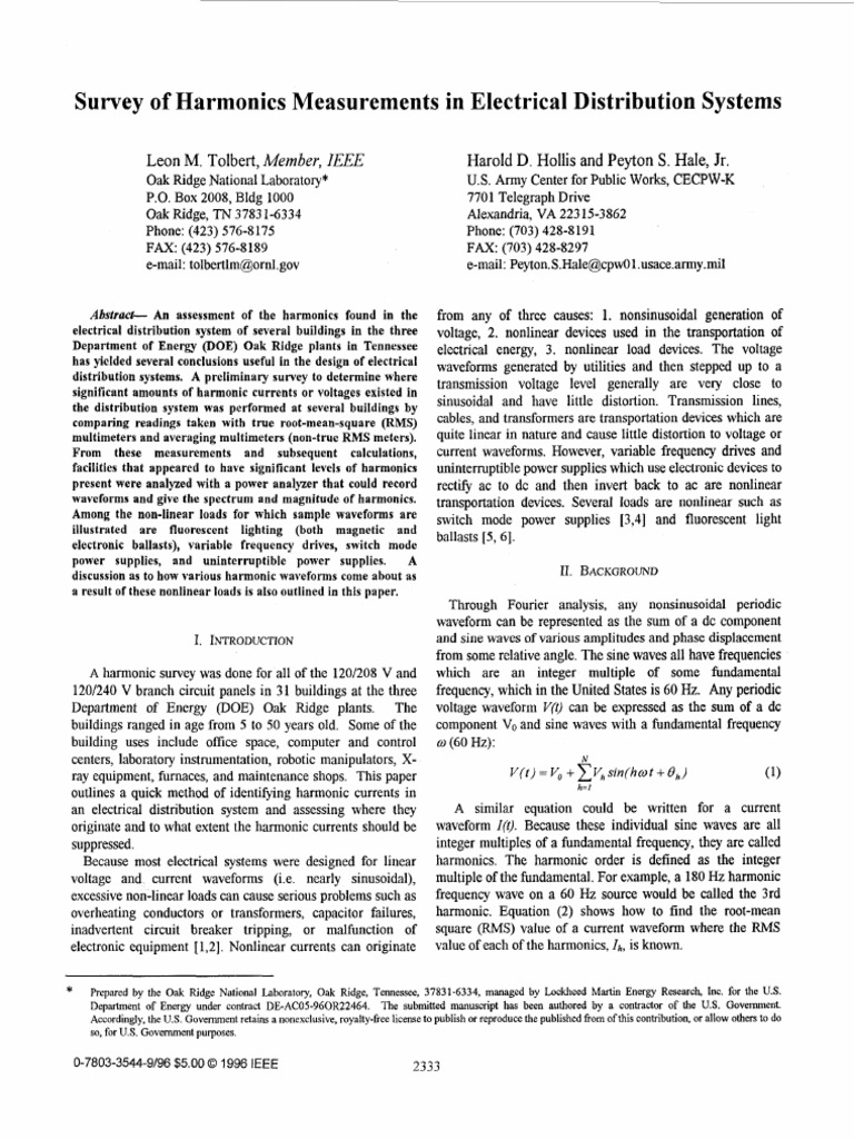 Survey of Harmonics Measurements in Electrical Distribution Systems ...