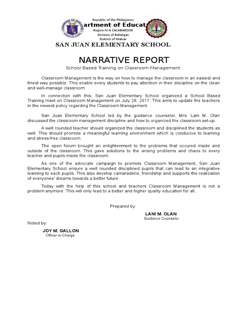 Narrative Report: San Juan Elementary School | PDF