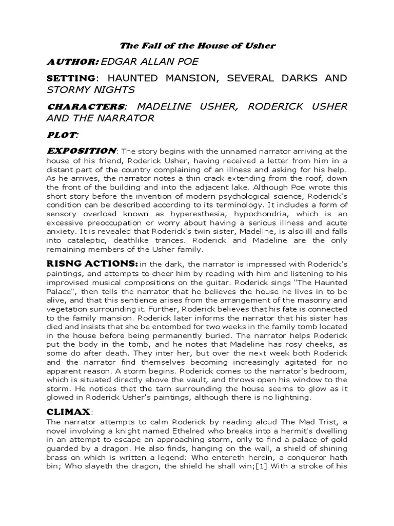The Fall of the House of Usher Summary | PDF