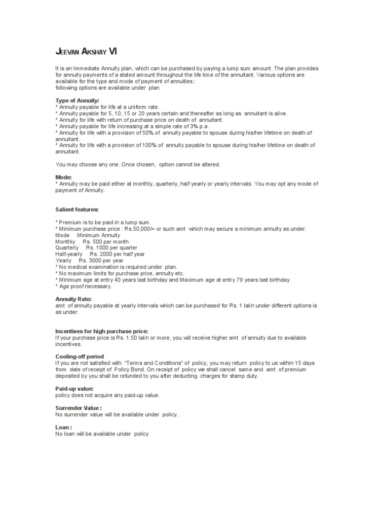 Jeevan Akshay | PDF | Life Annuity | Annuity (European)