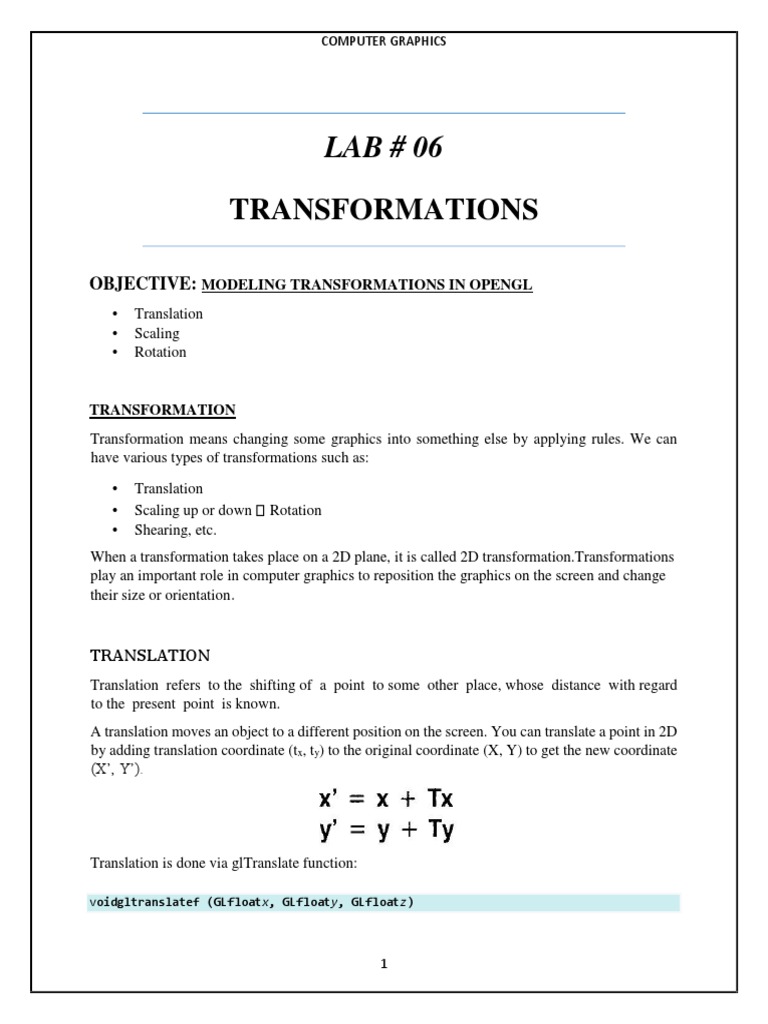 LAB6 Transformations | PDF | Areas Of Computer Science | Geometry