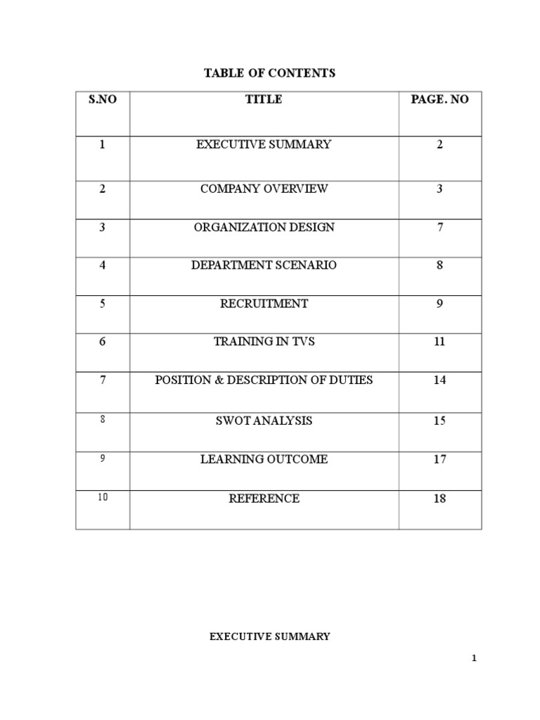 1 Executive Summary 2: S.No Title Page. No | PDF | Human Resource ...