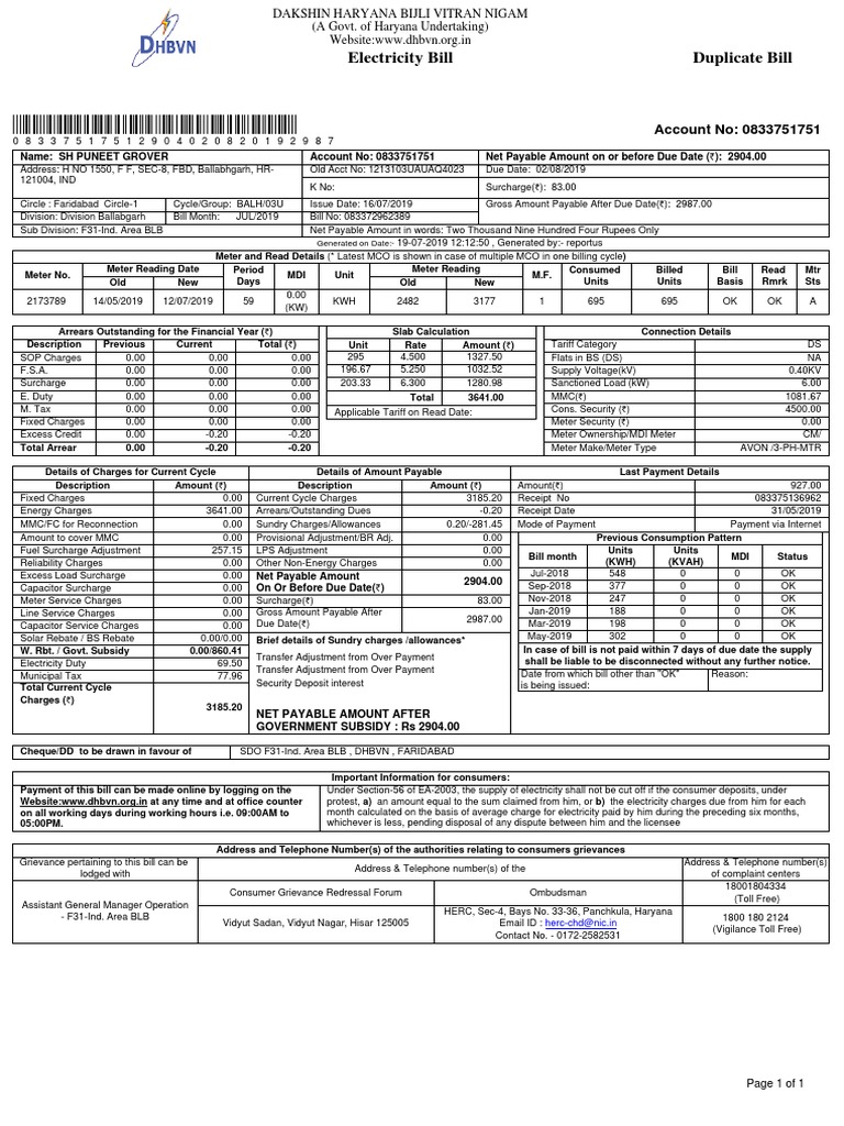 View Bill | PDF | Power (Physics) | Services (Economics)