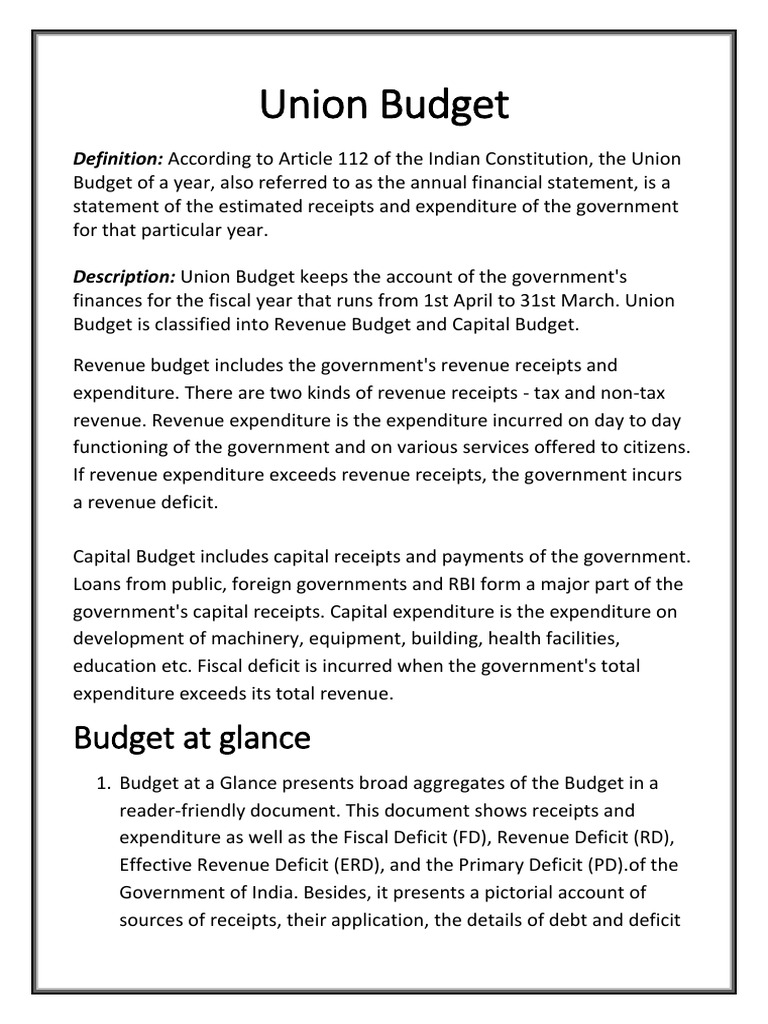 Union Budget | PDF | Government Budget Balance | Government Of India