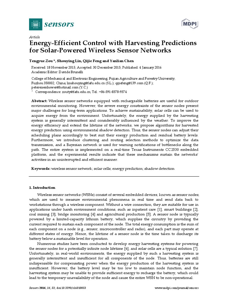 Energy-Efficient Control With Harvesting Predictions For Solar-Powered Wireless Sensor Networks ...