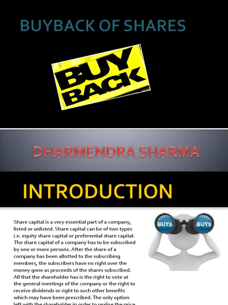 Buyback PPT | PDF | Share Repurchase | Stocks