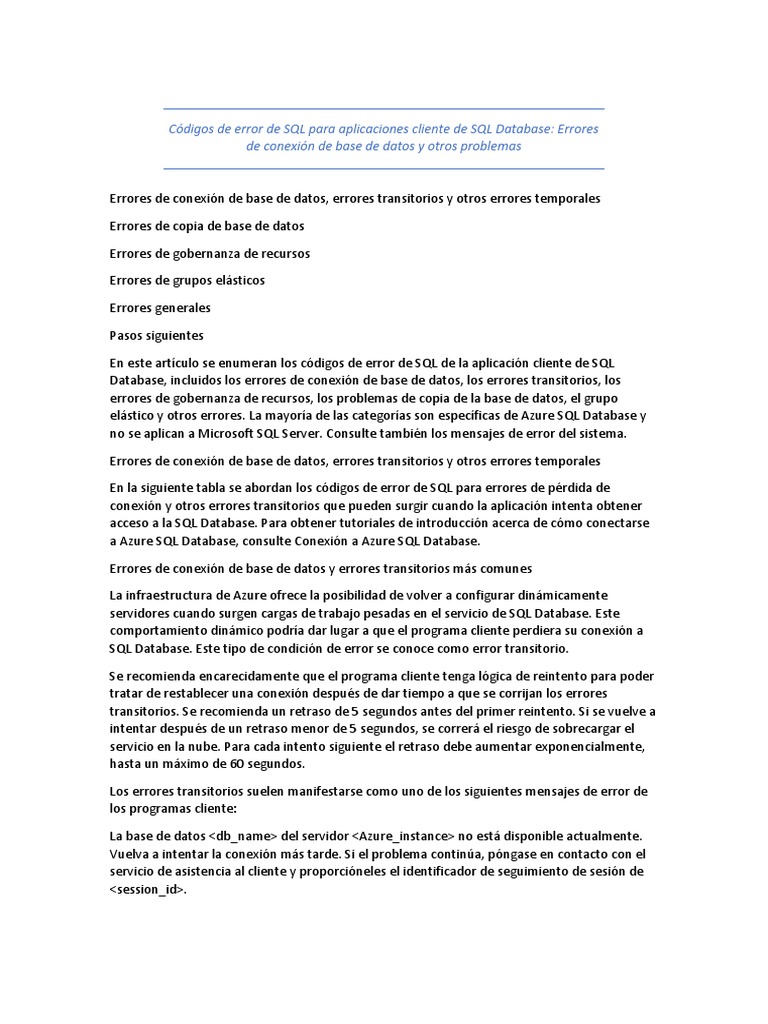 Códigos de Error de SQL | PDF | Servidor SQL de Microsoft | SQL